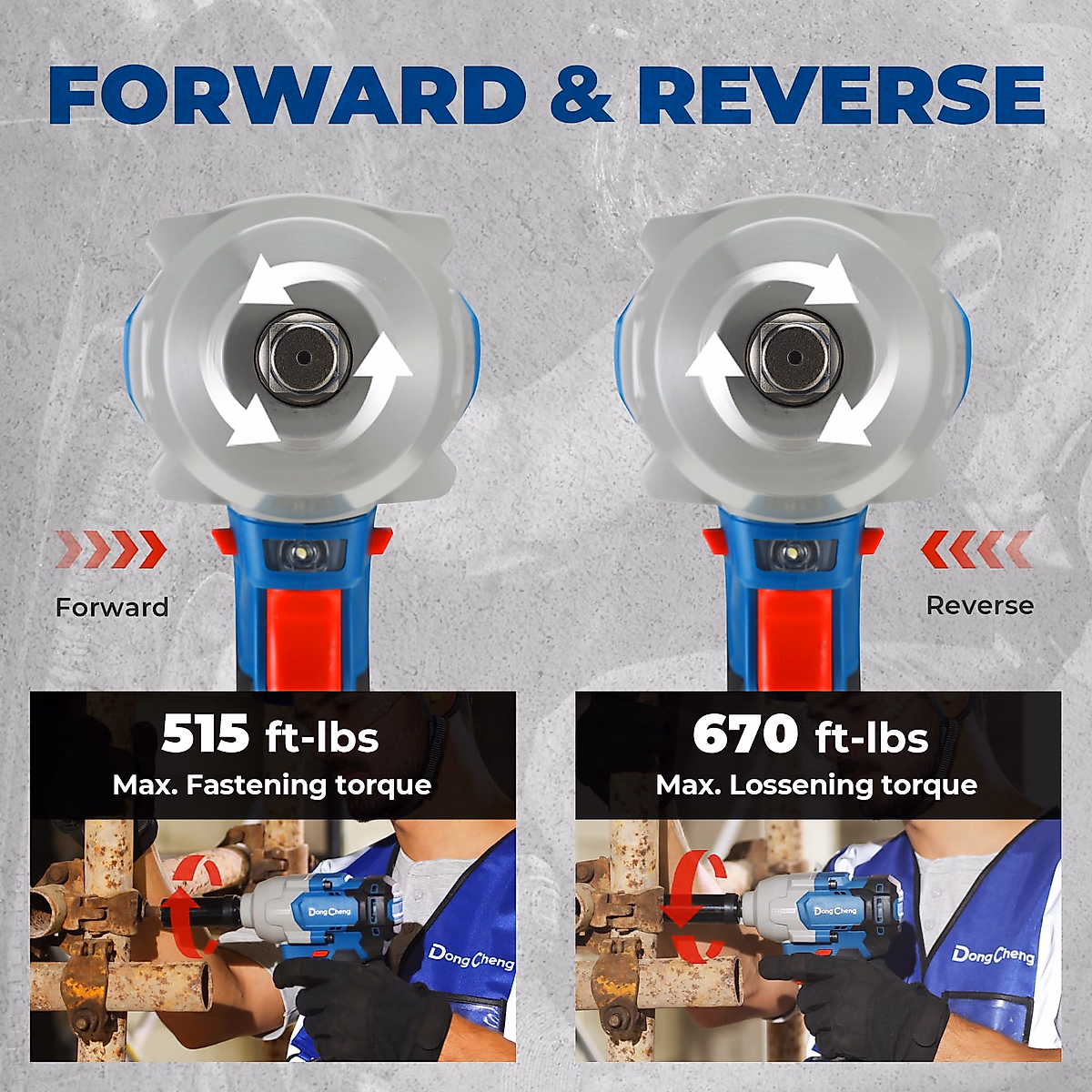 Dong Cheng 20V Brushless Impact Wrench, 515 ft-lbs High Torque, 1/2 inch 4-Speed Cordless Impact Gun, Power Wrench for Automotive Use, Includes 4.0Ah Battery & Charger