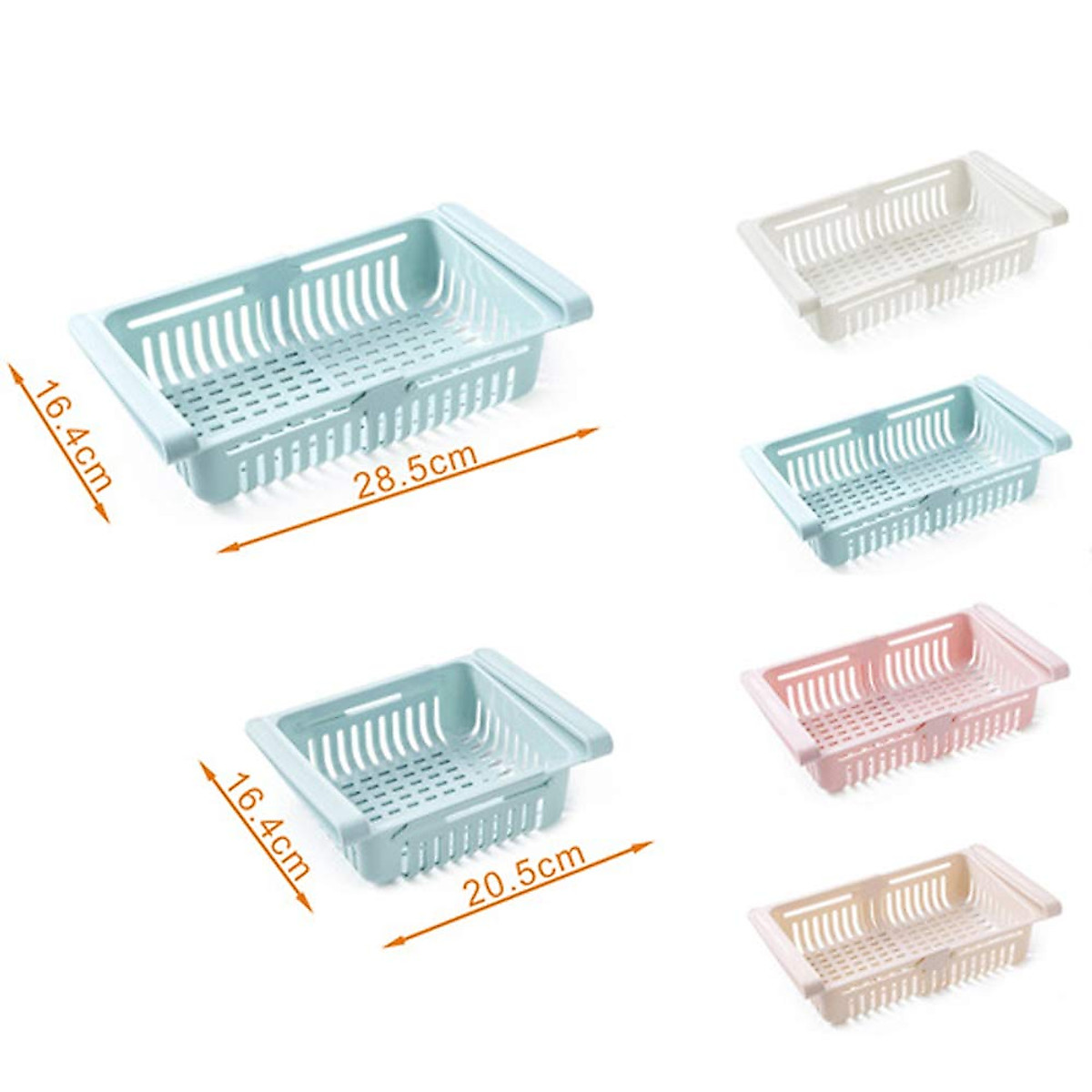 Fridge Drawer Organizer, Retractable Refrigerator Storage Box, Food Fresh-keeping Classified Organizer Container Pull Out Basket, Small Size, Fit for Fridge Shelf Under 0.5 inch (White)