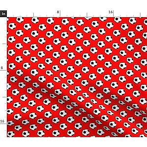 Spoonflower Fabric - Black White Soccer Balls Red Sports Football Printed on Petal Signature Cotton Fabric by The Yard - Sewing Quilting Apparel Crafts Decor