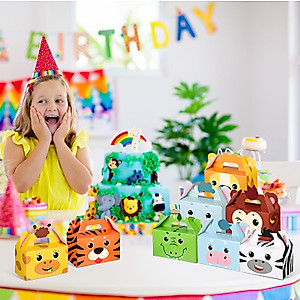 PerKoop 24 Pcs Safari Animal Party Favor Box Jungle Safari Animal Treat Box Gift Cute Zoo Animal Goodie Boxes Cardboard Candy Gift Box for Kids Girl Boy Baby Shower Jungle Theme Party Supplies