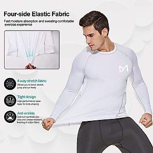 MEETYOO Men's Compression Long Sleeve Athletic Workout Shirt, White, Small