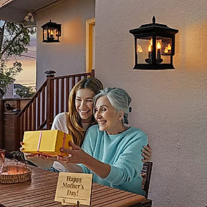 Beautyard Outdoor Solar Lanterns Decorations Candles Lanterns Flickering Hanging Lanterns Lights Garden Decor Patio, Lawn, Pathway, Wall Birthday Gifts Women Gifts (2Pack, Black)