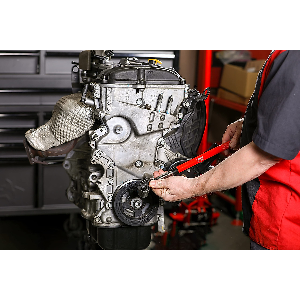 ARES 40007 – 3/8-Inch Drive & 1/2-Inch Drive Dual Head Extendable Red Breaker Bar – 16-Inch to 24-Inch Extendable Length – Easy Use Twist Lock Adjustable Design