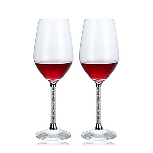 sugarchef Wine Glasses 2 Pieces Long Stem Filled with Crystals Elegant Wine Glasses for Home,Wedding, Parties, Anniversary (Silver)