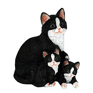 Gojoamoy Mama Cat and Kitten Statue Figurine, Black Precious Tabby Cat Garden Statues for Indoor Outdoor Decor, Patio Lawn Realistic Cat Sculptures Cute Flower Bed Ornament