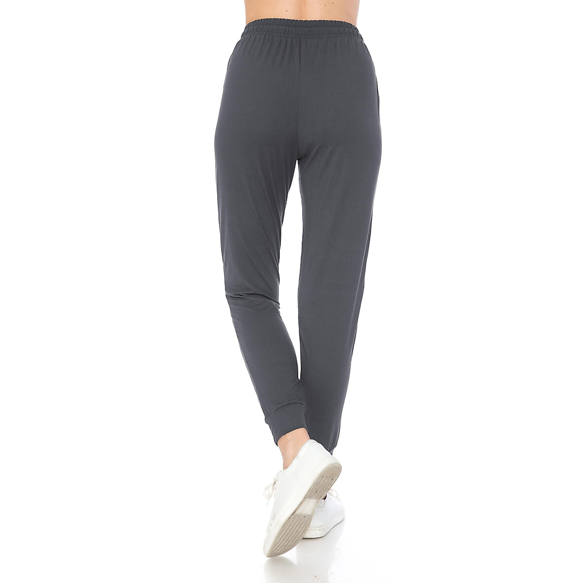 Leggings Depot Womens Relaxed fit Jogger Pants - Track Cuff Sweatpants with Pockets, Charcoal Gray, Medium