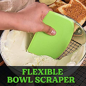 Dough Scraper Bench Scraper for Baking - SURDOCA 3 PCs BPA Free PE Plastic Flexible Bowl Scraper, Sharp Edge & Angles Dough Cutter. Anti-Slip Kitchen Baking Spatula Scraper, Best Baking Lovers' Gift