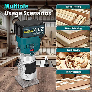 SundpeyPRO Cordless Brushless Router Tool - 21V Compact Wood Router with 2 Pack 4.0Ah Batteries - Handheld Plunge Router Trim Router for Woodworking - 6 Variable Speed & Fixed Base & Edge Guide
