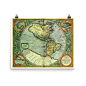 Vintage Antique Gerardus Mercator 1613 America Map Cartography Decor Art Poster Print