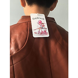 ELUCKFACE Boys Trendy Stand Collar PU Leather Moto Jacket Leather Coat Brown 9-10Years