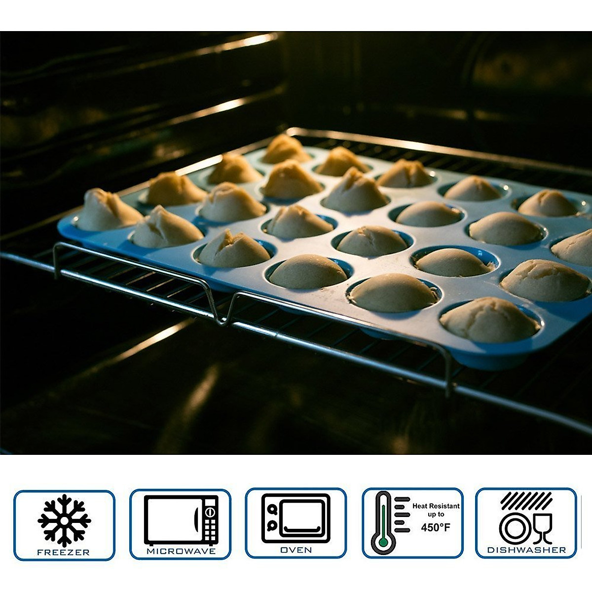 Premium Silicone Mini Muffin & Cupcake Baking Pan Large Non Stick 24 Cup Cookies Molds Bakeware Tin Soap Tray Mould by Meiso (Set of 2) (Blue)