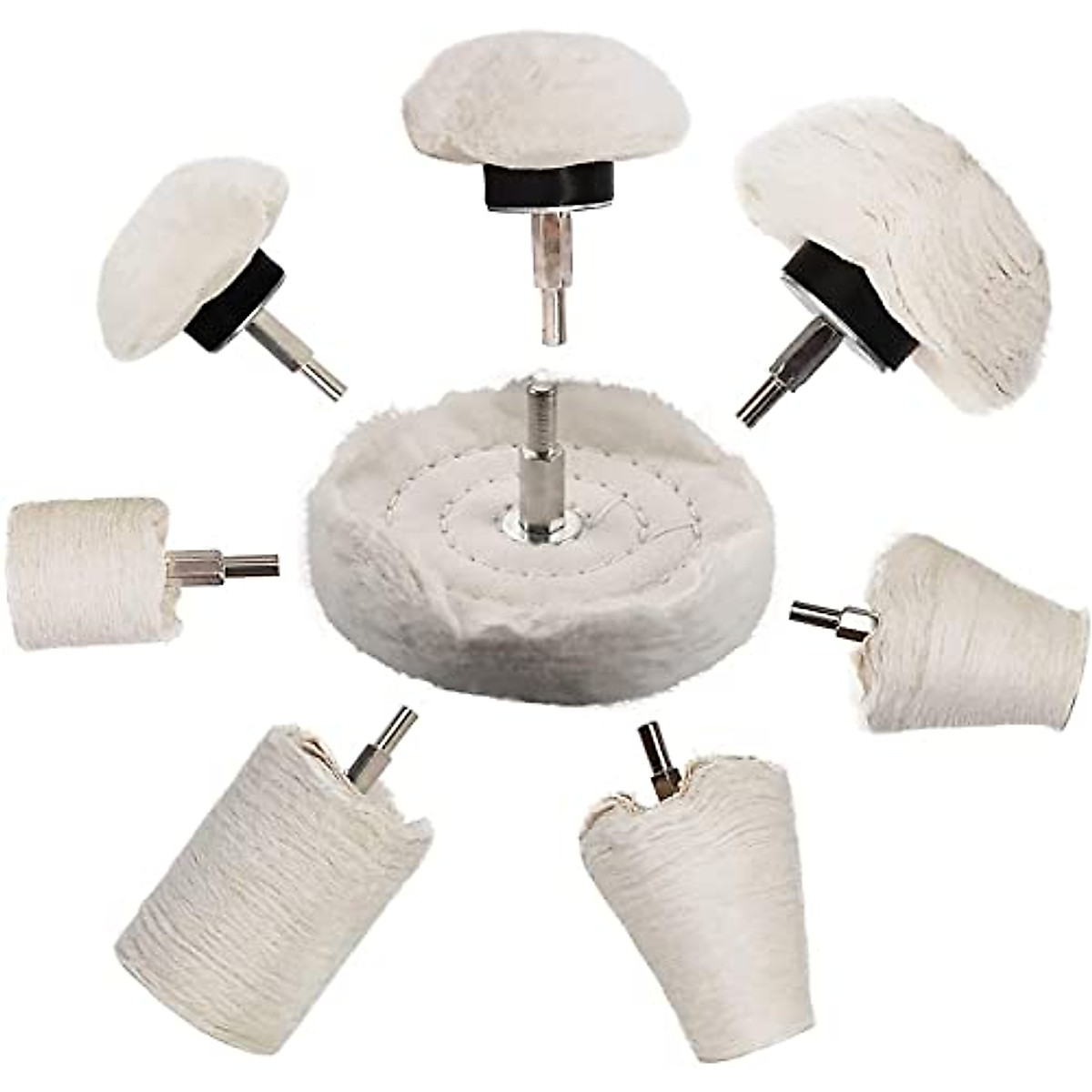 ANAHAF Buffing Wheel for Drill - 8 Pcs Polishing Wheel Cone/Column/Mushroom/T-Shaped Wheel Polishing Kit with 1/4 Handle
