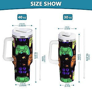 ODAWA 40oz Fall Insulated Tumbler with Straw and Handle, Game Controllers Black Spill Proof Tumbler with Straw Insulated Vacuum Tumbler