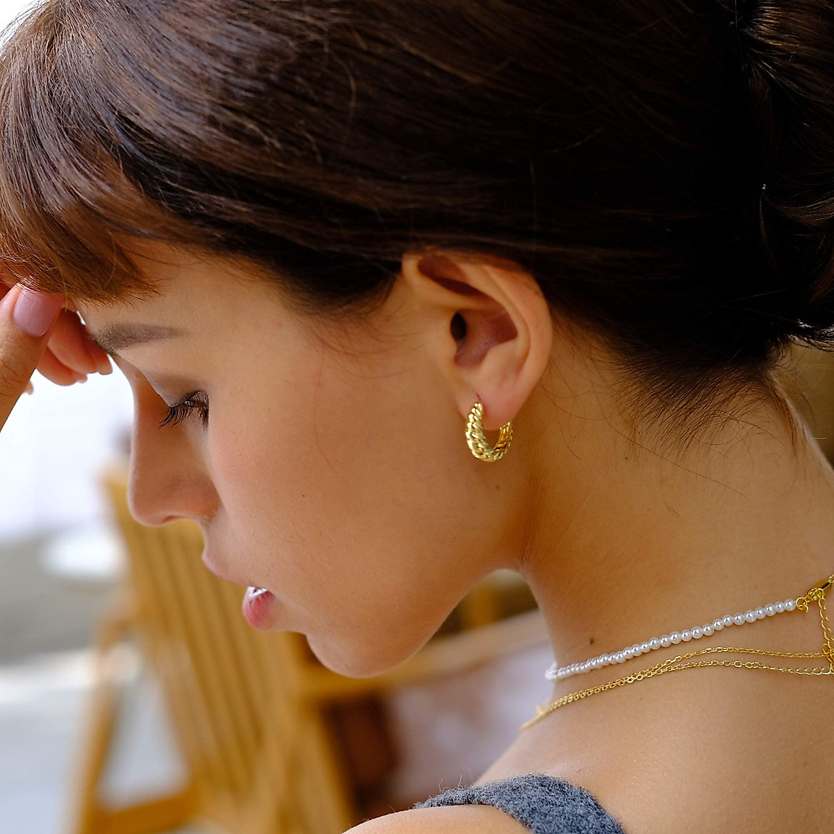 18K Gold Plated Small Croissant Dome Hoop Earrings| Stacking Chunky Gold Rib Hoops