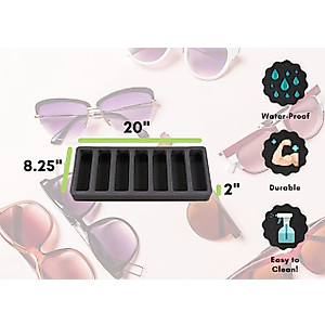 Polar Whale Sunglasses Drawer Organizer Tray Insert for Home Bedroom Bathroom Vanity Dresser Counter Table Waterproof Washable Black Foam 7 Compartment 8.25 x 20 Inches