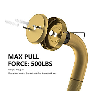 12 Inch Anti Slip Bronze Shower Grab Bar Polished Gold,ZUEXT Antique Brass Bathroom Grab Bar, Knurled Bathroom Balance Bar,Safety Hand Rail Support,Handicap Elderly Injury Senior Assist Bath Handle