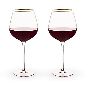 TWINE Rose Red Wine Glasses, Gold Rimmed Pink Tinted Crystal Wine Glass Set, Stemmed Wine Glasses, Set of 2, 20 Ounces