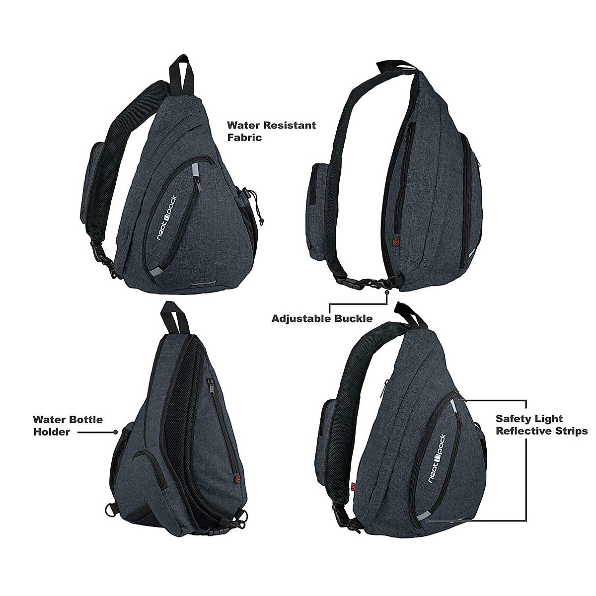 NeatPack Versatile Canvas Sling Bags, Travel Backpack, Wear Over Shoulder or Crossbody Bags - Black