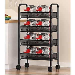 LOSTIS Storage Trolley Rolling Cart Utility Cart 4 Tier Kitchen Storage Cart with Wheels Bathroom Storage Movable Metal Trolley Rolling Cart Storage Rack Kitchen Storage Cart Rolling Storage Cart