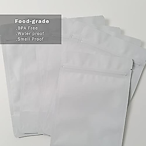 100 Pack Mylar Bags for Food Storage - 5.3 mil,5.1x8.2 inches - Matte White Stand Up Resealable Packaging Pouch