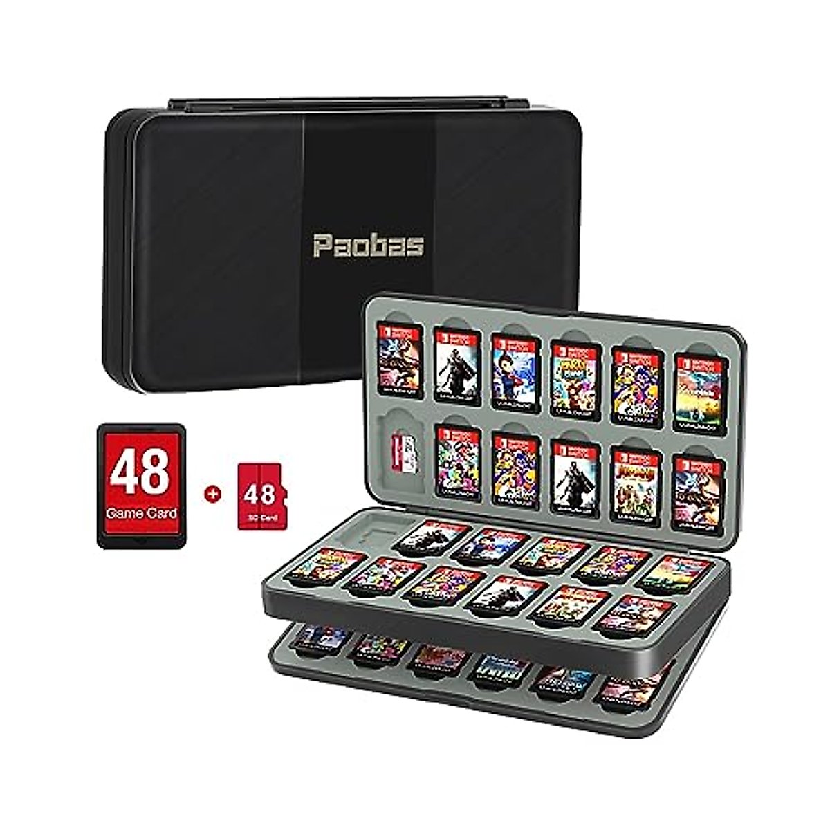 Paobas 48 Slot Game Card Case for Nintendo Switch Game Cards and Mirco SD Memory Cards, Portable Switch Lite/OLED Game Memory Card Storage Holder