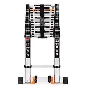Telescoping Ladder Extension Multi-Purpose 18.5 FT Aluminum Foldable Industrial Compact Loft Ladder Household Daily or Emergency Use Portable Extendable Step Ladders 330 lb Large Loading Capacity