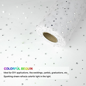 Glitter Tulle Rolls, 6” by 50 Yards (150FT) Sequin Tulle Netting Fabric Tulle for Tutu Skirts Sewing Birthday Wedding Party Decoration (White)