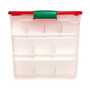 HOMZ 31 Quart Medium Clear Plastic Holiday Storage Container Bin with Latching Handles and Removable Ornament Dividers, (4 Pack)