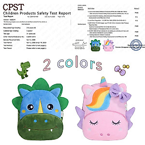 VASCHY Toddler Backpack Leash, Girls Cute Plush Animal Small Daycare Backpack for Little Kids Pink Unicorn