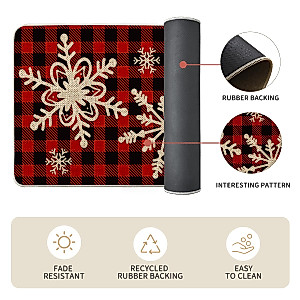 Artoid Mode Buffalo Plaid Snow Christmas Kitchen Rugs Set of 2, Let It Snow Xmas Winter Holiday Party Low-Profile Floor Mat Decorations for Home Kitchen - 17x29 and 17x47 Inch