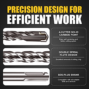 Becollo 3/4x12" SDS-Plus Rotary Hammer Drill Bit, Carbide Tip 4-Cutter for Brick,Stone & Concrete, Packed of 2pcs.