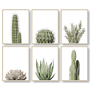 Botanical Plant Wall Art Prints, Cactus Wall Art, Minimalist Wall Art, Boho Wall Decor, Plant Wall Decor, Green Leaves Eucalyptus Pictures Posters, Bathroom Wall Decor, Kitchen Wall Decor (Set of 6, 8X10in, Unframed)