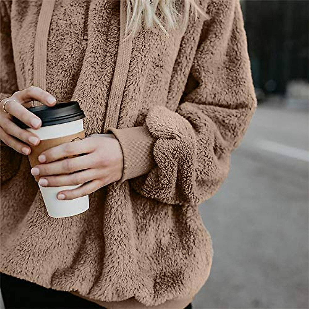 Blouse for Women Long Sleeve Kimloog Women Hooded Sweatshirt Coat Winter Warm Wool Zipper Pockets Cotton Coat Outwear [video game] [video game] Khaki