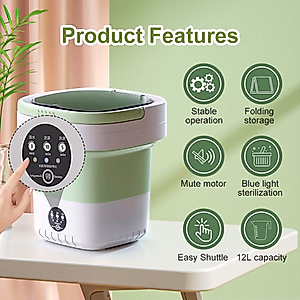 Portable Washing Machine, 12L Upgraded Large Capacity Foldable Mini Washer, Deep Cleaning for Underwear, Baby Clothes, and Small Clothes, Suitable for Apartments, Dormitories, Hotels