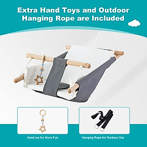 Troispot Comfortable Baby Swing Bed, Secure Canvas and Wooden Hanging Swing Chair for Baby, Infant, Toddler, Kids Toys, Indoor Outdoor Hammock for Indoor Playground, Tree Swings or Backyard, D2