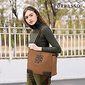 PORRASSO Crossbody Bag Women Shoulder Bag Canvas Handbag Girl Tote Bag Messenger Bag for Work School Travel Daily Use Brown