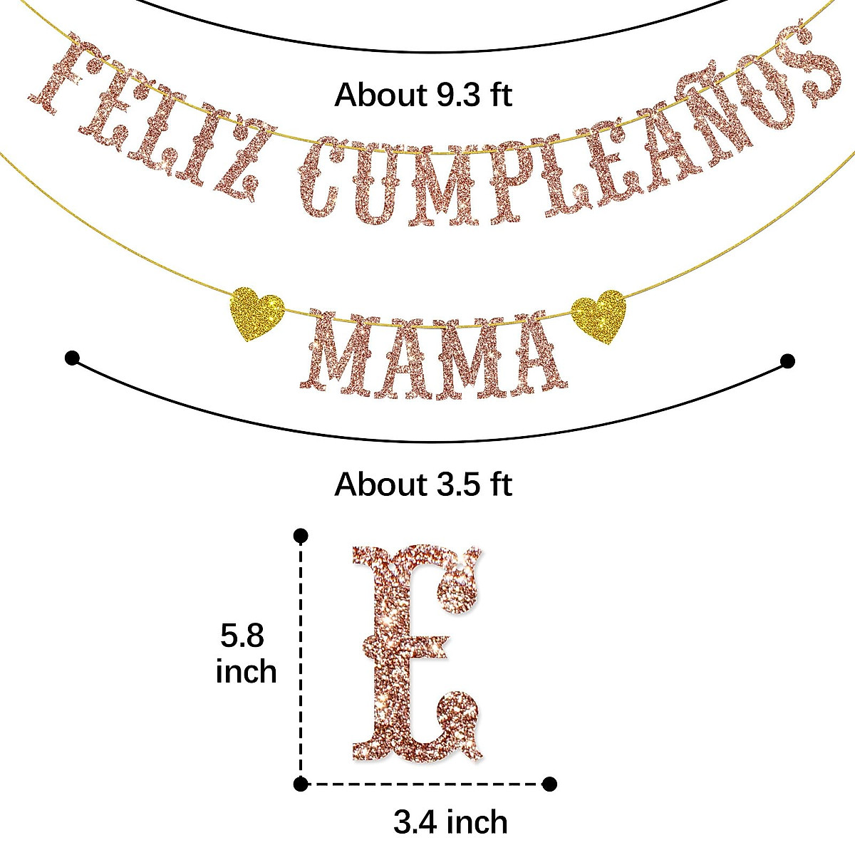 Helewilk Feliz Cumpleaños Mama Banner/Spanish Happy Birthday Mom Banner/Mexican Fiesta Theme Mom' Birthday Mother's Day Party Decorations/Rose Gold Glitter