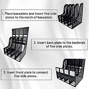 Ysenchan Magazine File Holder, Plastic File Folder Holder for Desk, 4 Compartments Desk Organizer for Office Storage, Vertical Binder Organizer, Black