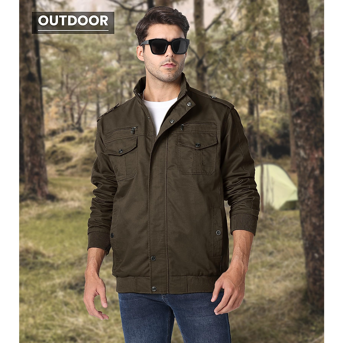 EKLENTSON Men's Casual Winter Cotton Military Jackets Outdoor Coat Windproof Windbreaker Coffee S