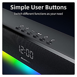 Sound Bars for TV, Cinematic TV Sound Bar with Impactful Bass, Bluetooth Soundbar for TV with RGB Lights and Clock, Wall Mountable TV Speakers Sound Bar Work with Traditional or Smart TV, Computer
