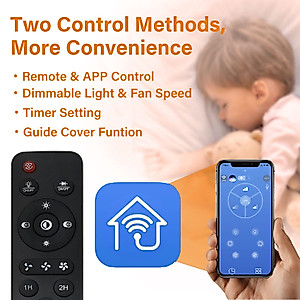 TC-Home Ceiling Fan with LED Light Invisible Blades 22 inches Morden Blue Lighting Color Changing Close to Ceiling Chandelier Fan