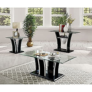 BOWERY HILL Contemporary Metal 3-Piece Coffee Table Set in Black Finish