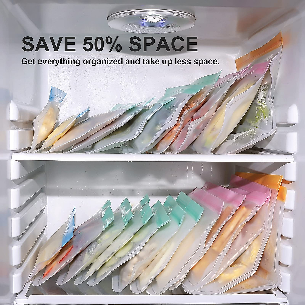 Reusable Food Storage Bags, 8 Pack Reusable Freezer Bags, 4 Leakproof Reusable Sandwich Bags, 4 Reusable Snack Bags, Silicone and Plastic Free Reusable Ziplock Bags for Veggies Fruit Meat Lunch