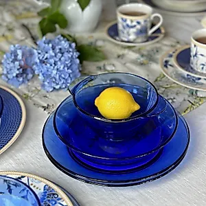 STPGoods Glass Dinner Plates - Set of 4, Blue Cobalt Transparent Glass Eating Plates, Circular Glass Dinnerware for Salad, Bread, Dinner (7.8-Inch Salad Plate Set, Set of 4)