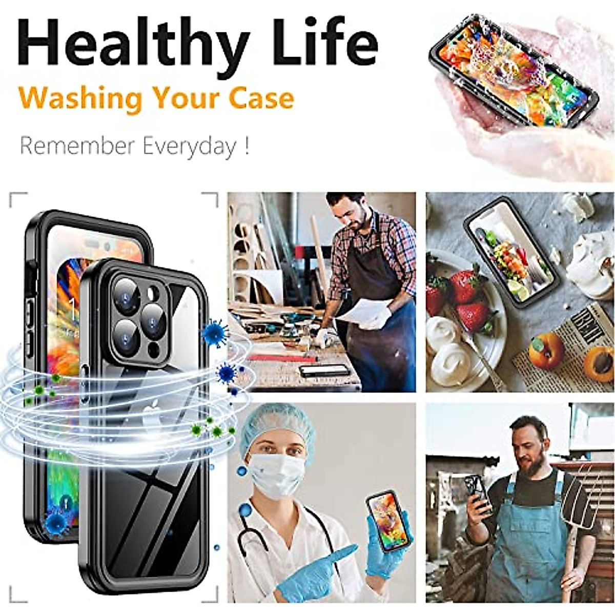 Temdan for iPhone 14 Pro Max Case Waterproof,Built-in 9H Tempered Glass Screen Protector [IP68 Underwater][14FT Military Dropproof][Dustproof][Real 360] Full Body Shockproof Phone Case-Black/Clear