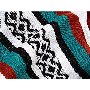 Green and Rust Mexican Blanket by Laguna Beach Textile Co - Beach, Yoga, Camping, or Decorative Throw Blanket - Traditional Handmade Serape - Rustic Green