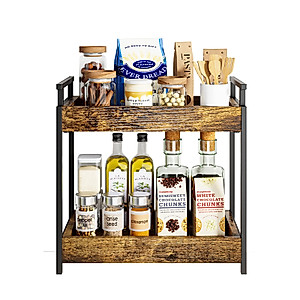 KLM Countertop Coffee Station Organizer, 2 Tier Wooden Shelf for Coffee Bar Accessories, Condiment Storage Caddy for Kitchen, Bathroom Counter Organizer, Home, Office - Brown