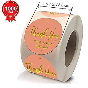 Thank You for Your Oder Stickers Roll, 1.5", Used for Your Products, Packages, Bags, Envelopes, Boxes, Cards, Letters... (1 Roll, 1000 Stickers)