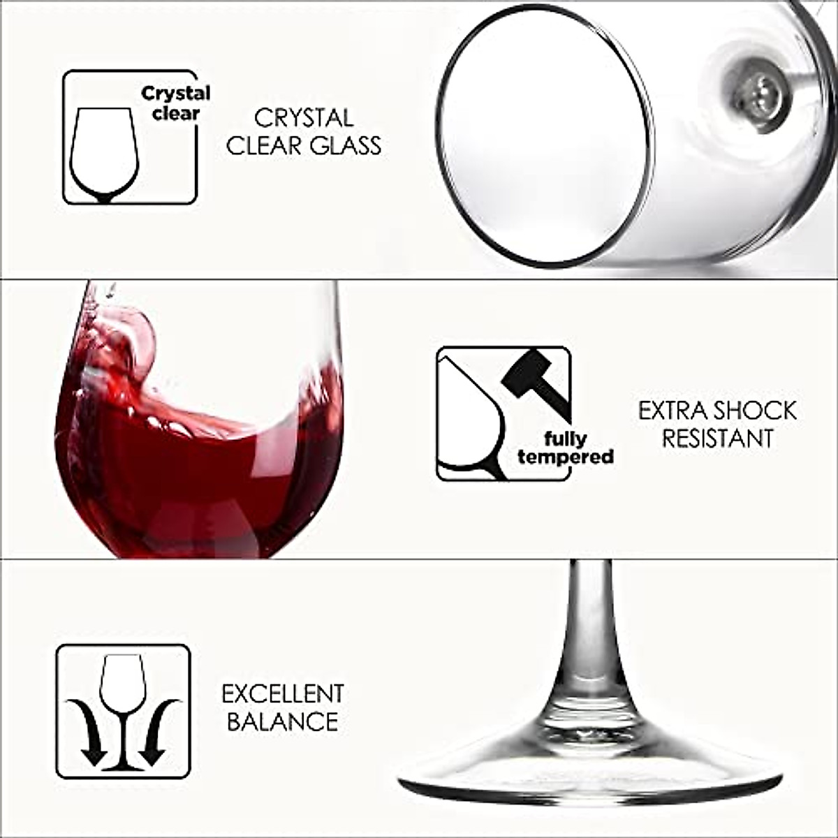 FAWLES Fully Tempered Wine Glasses, Shock Resistant Wine Glass Set for Red or White Wine, Dishwasher Safe Stem Glasses for Restaurants, Bars, Home (Set of 8, 15.5 oz)