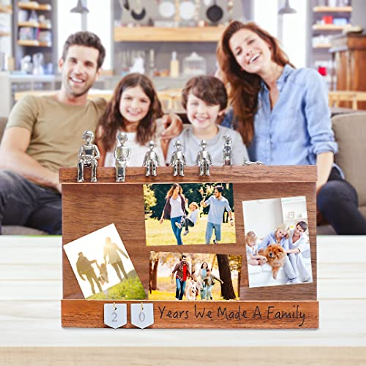 EVA murmure Personalized Romantic Wedding and Anniversary Keepsake Box with Family Statue - Wooden Memory Picture Box for Cherished Keepsakes and Ticket Storage - Elegant House Decor and Couple Gift